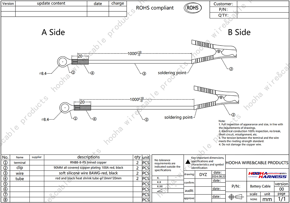 Alligator Clips to Eyelet Terminal Boost Power Cable, Custom Assembly